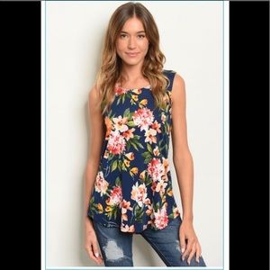 Watermelon | Tops | Nwt Floral Tank Top Navy Pink Usa | Poshmark